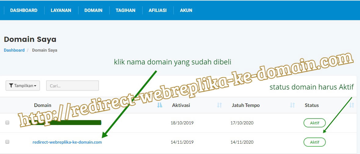 REDIRECT / FORWARDING DARI WEBSITE REPLIKA KE NAMA DOMAIN