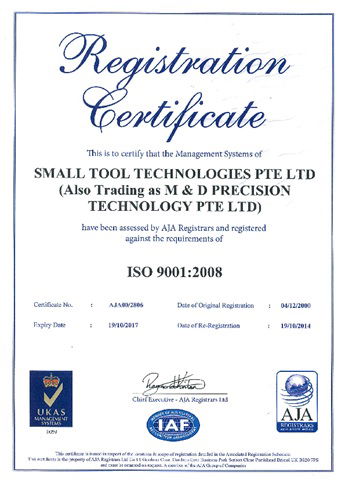ISO Certification – M&D Precision Technology Pte Ltd